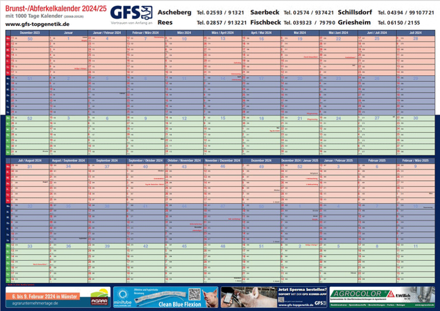 GFS - Ab sofort: Der Brunst- und Abferkelkalender 2024 ist da!